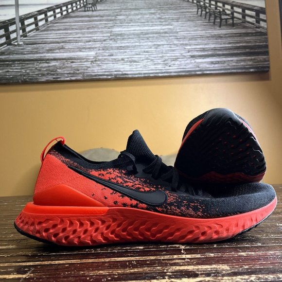 Nike | Shoes | Mens Nike Epic React Flyknit 2 Black Crimson Red Shoes Bq892808 Size 5 | Poshmark